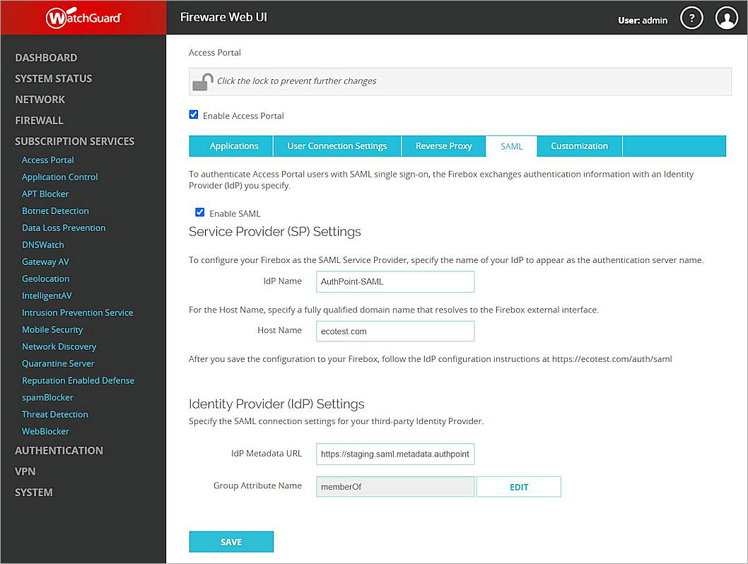 Firebox Access Portal Integration with AuthPoint
